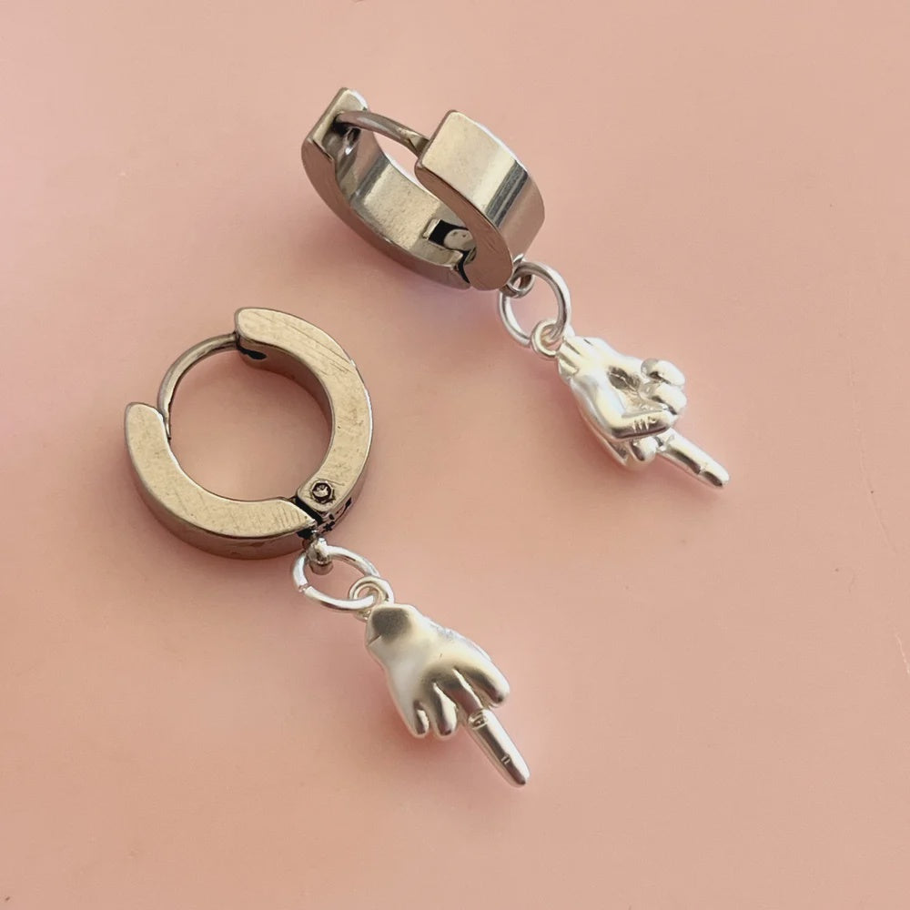 Hand Signals Middle Finger Huggie - Silver – Spacecraft Creative